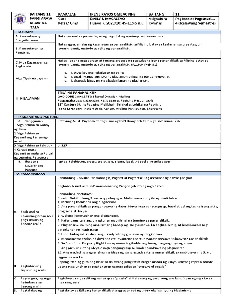 Modified DLL Demo Grade 11 Etika | PDF