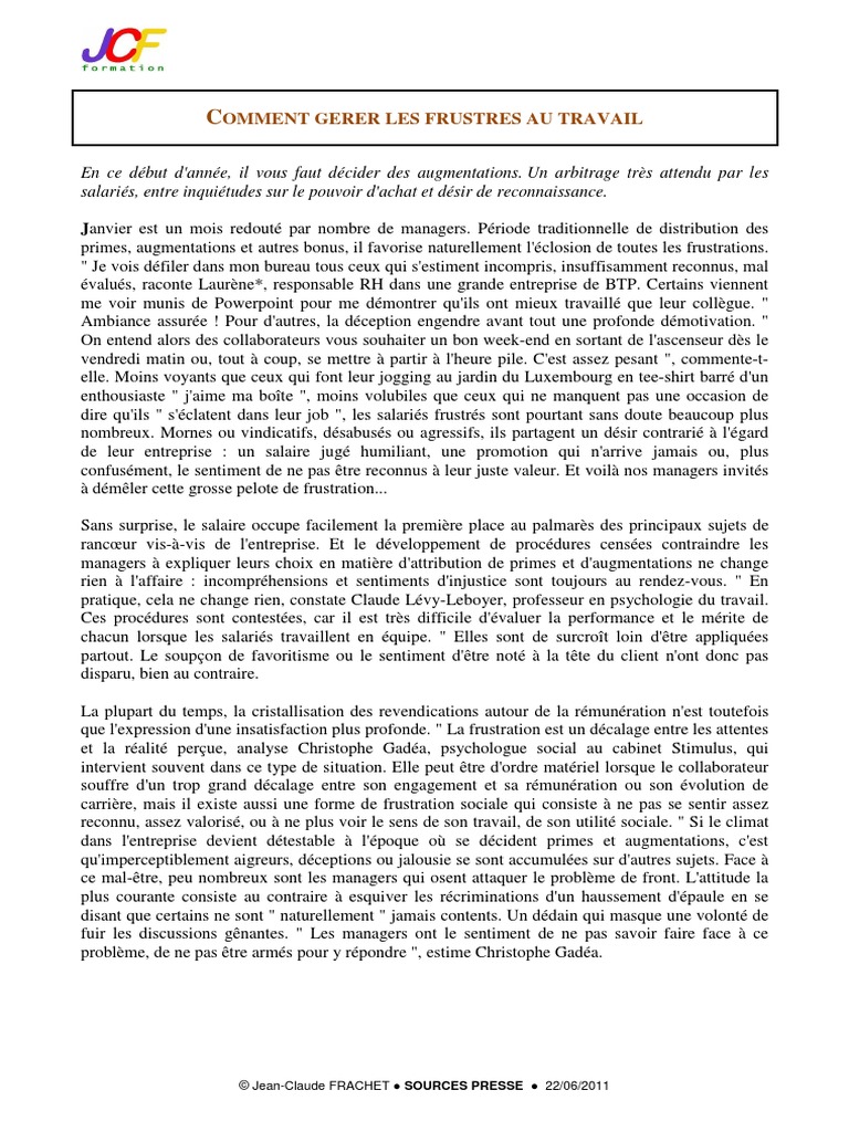 Gérer la Frustration au Travail | PDF | Motivation | Motivant