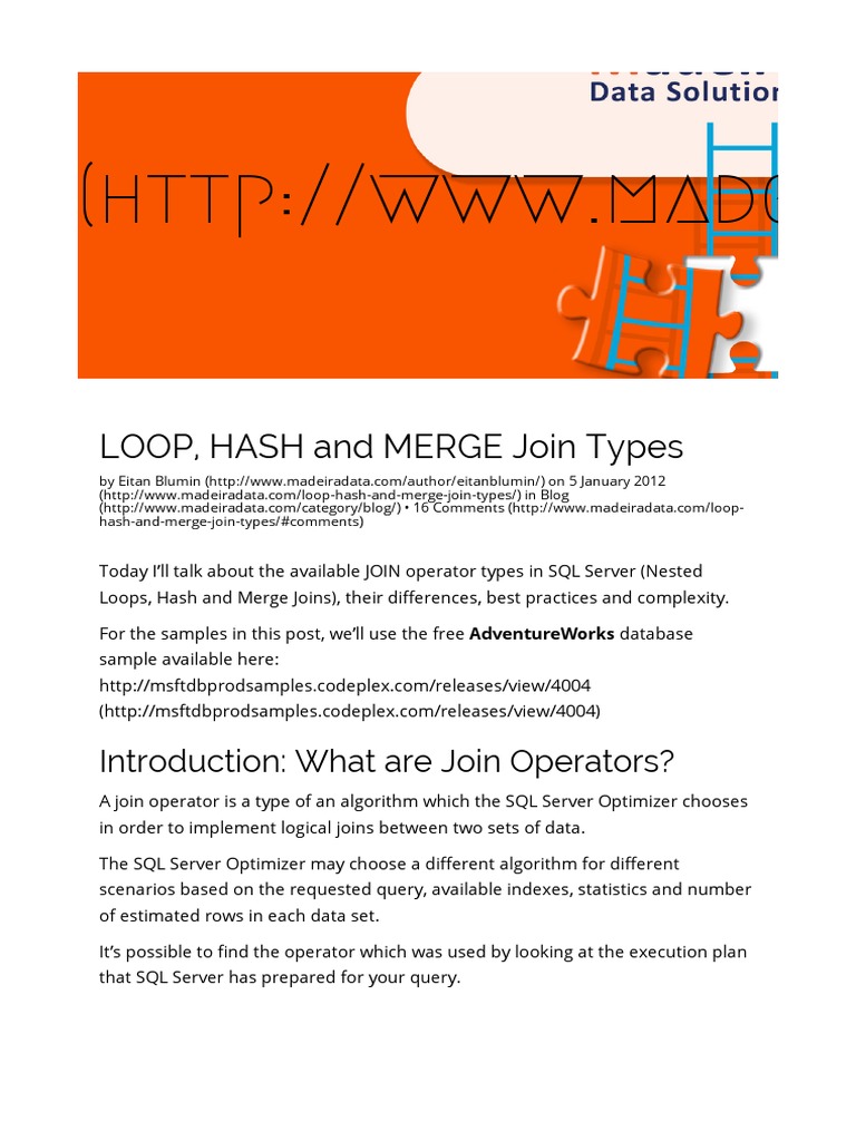 Outros Joins Loop Hash And Merge Join Types Pdf Database Index Microsoft Sql Server