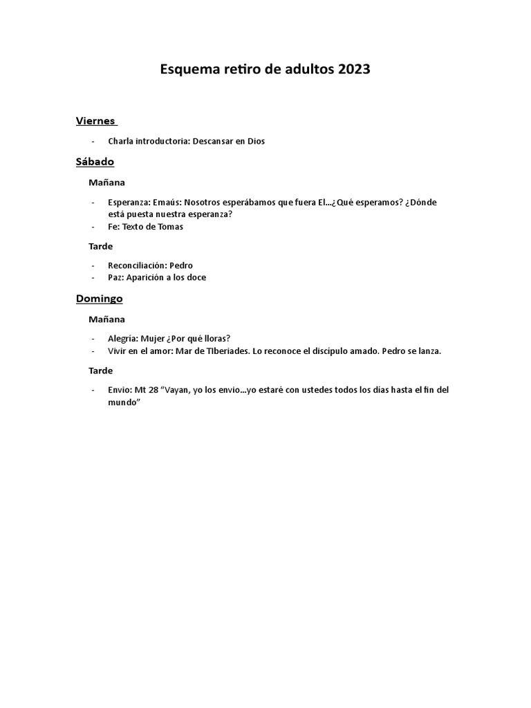 Retiro 2023 Esquema | PDF