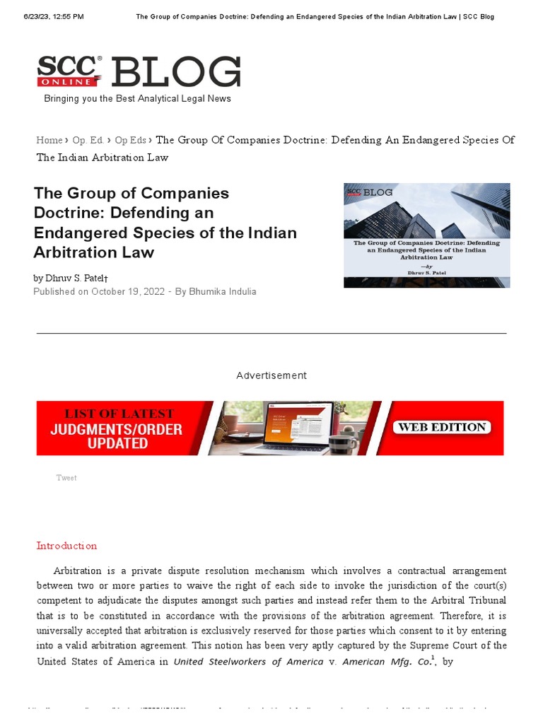 The Group of Companies Doctrine - Defending An Endangered Species of The Indian Arbitration Law ...