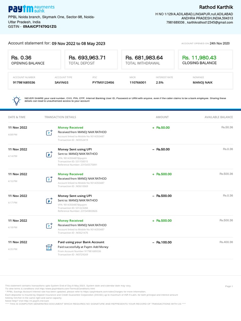 Personal Account Statement Summary | PDF | Deposit Account | Banks