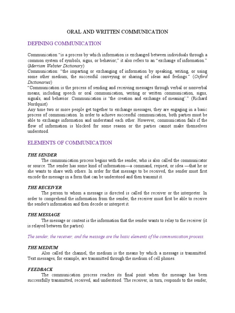 Oral Communication - Course Notes 1 | PDF