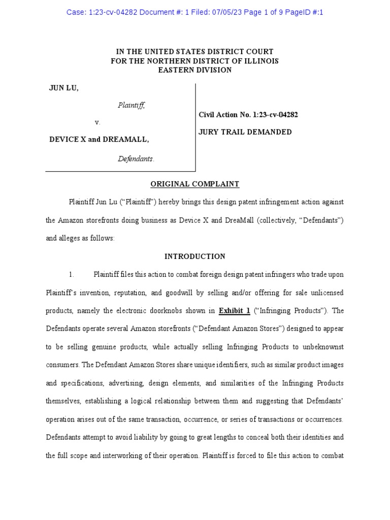 Lu v. Device X - Complaint | PDF | Patent | Patent Infringement