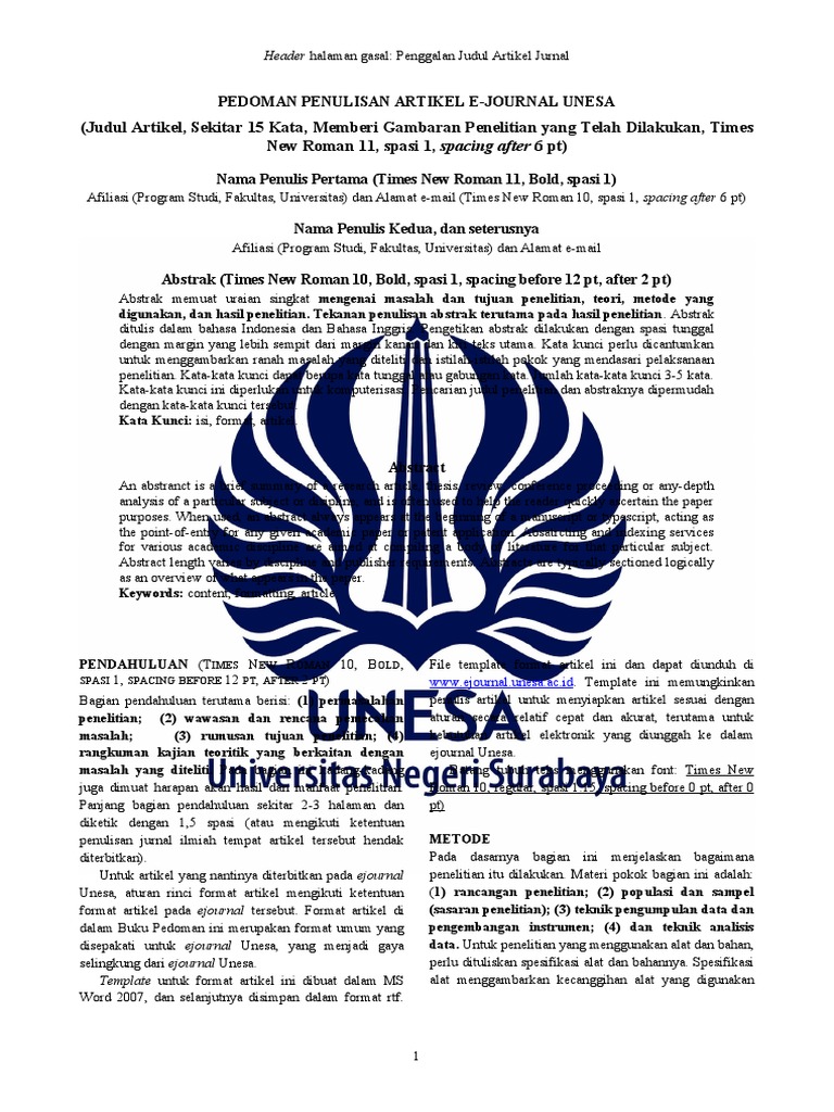 Pedoman Penulisan Artikel E-Journal UNESA | PDF | Metode & Bahan Ajar ...