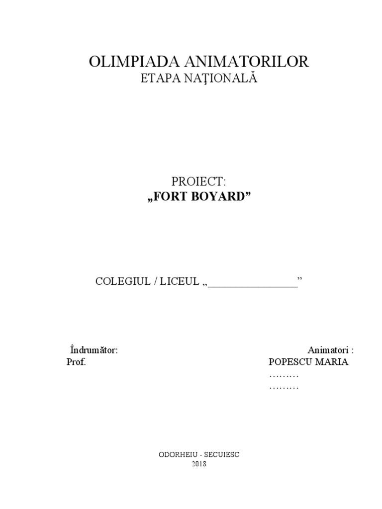 MODEL de Proiect Olimpiada Animatorilor | PDF