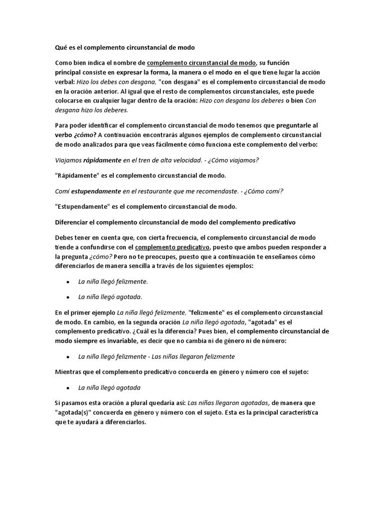 Qué Es El Complemento Circunstancial de Modo | PDF | Verbo | Oración ...