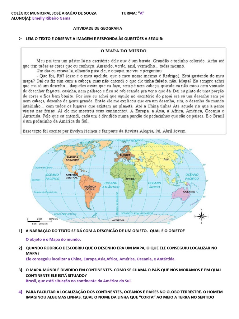 Atividade sobre o Mapa Mundi e Continentes | PDF
