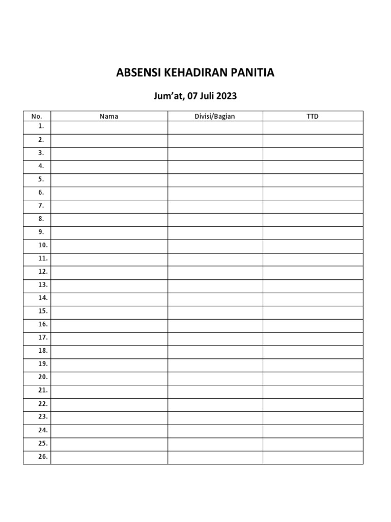 Absensi Kehadiran Panitia 1 | PDF