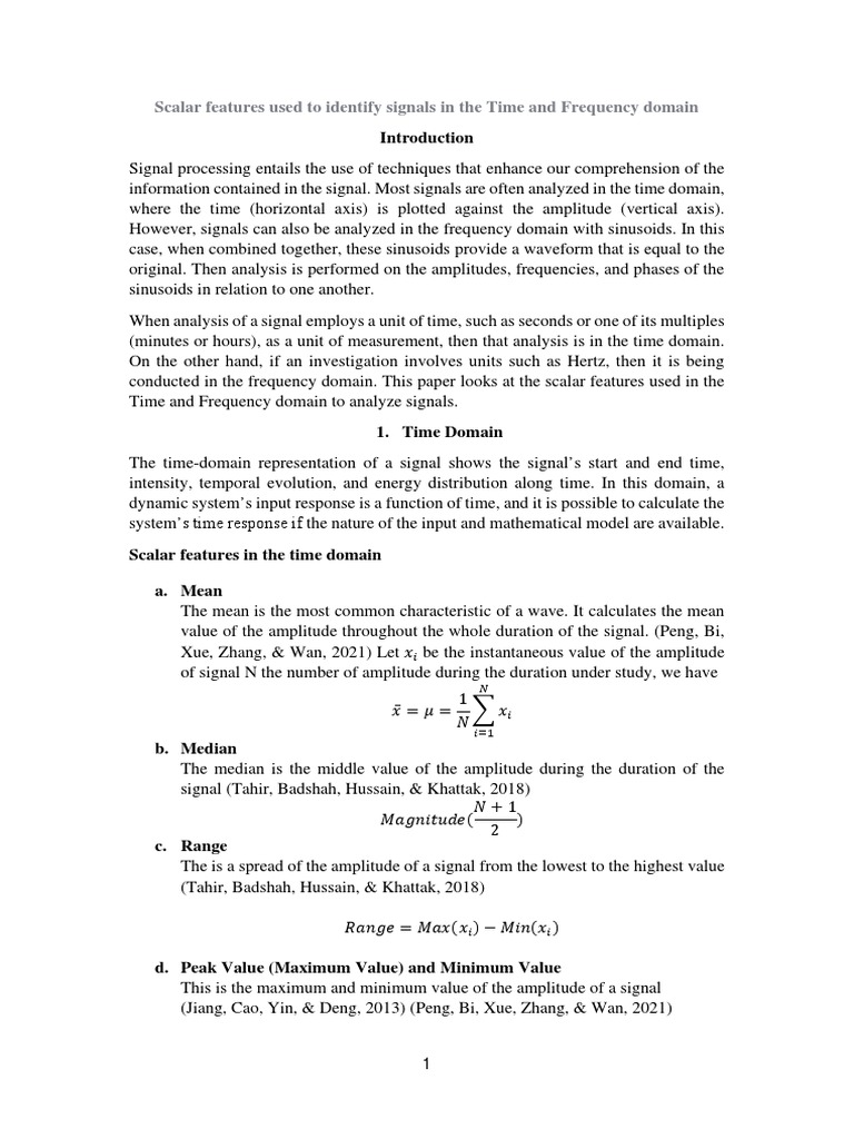 Scalar Features Used To Identify Signals in The Time and Frequency Domain | PDF