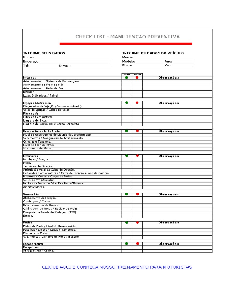 Checklist Manutenção Veículo | PDF Checklist Manutenção Veículo | PDF