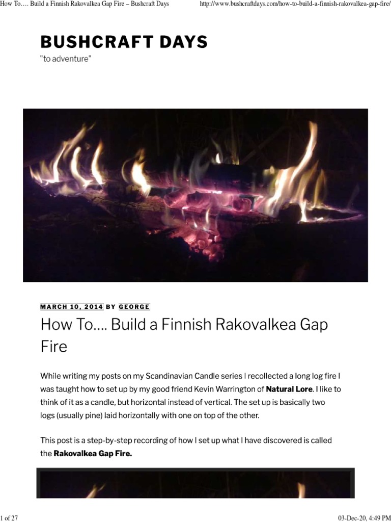 How To . Build A Finnish Rakovalkea Gap Fire - Bushcraft Days | PDF ...