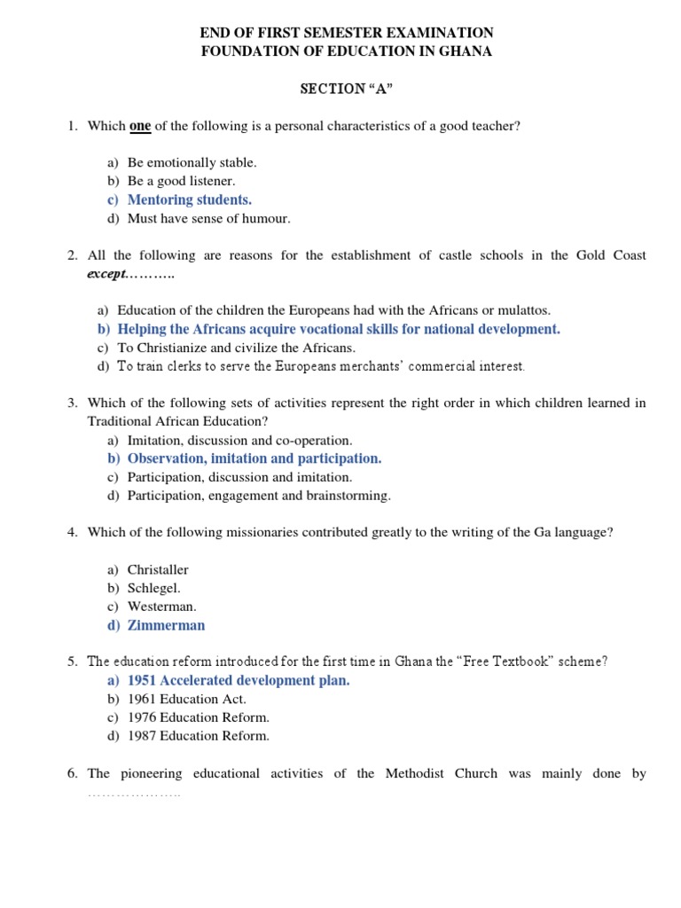 Foundation Education Past Questions | PDF | Ghana