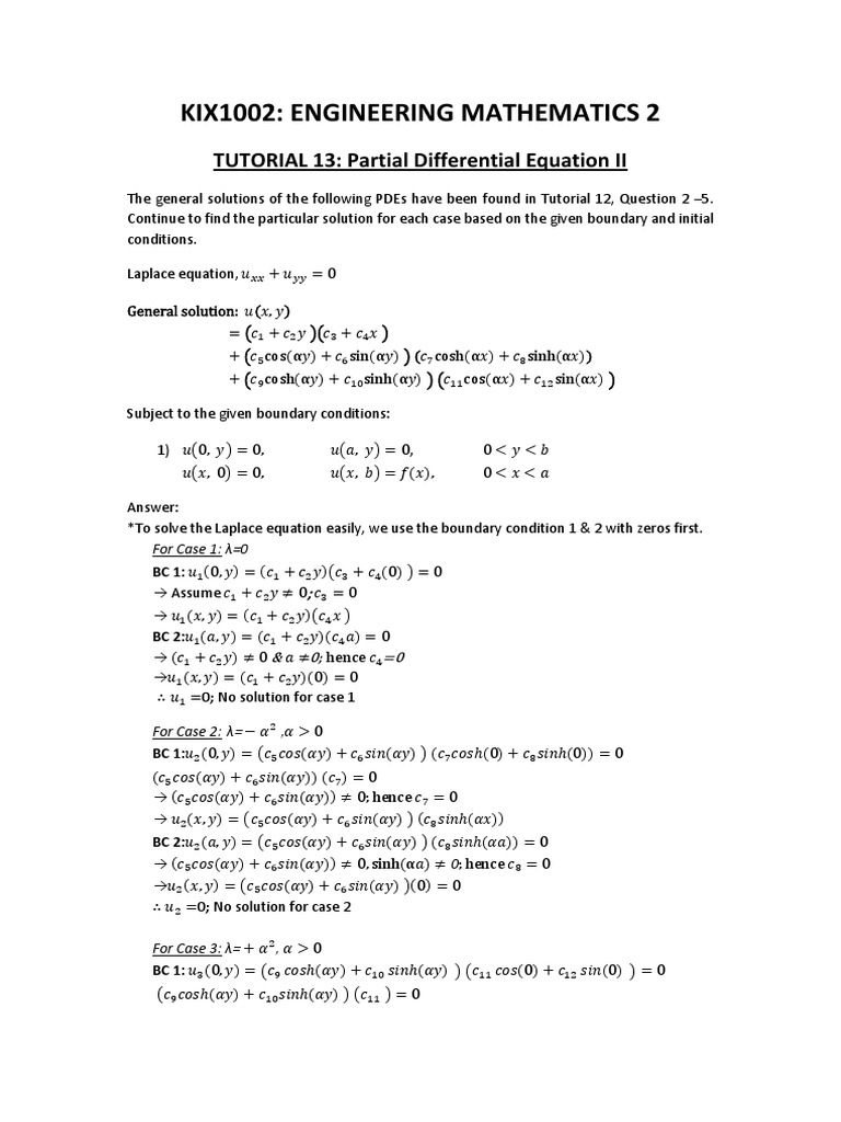 Tutorial 13 14 Pde Solution Pdf Partial Differential Equation Rates