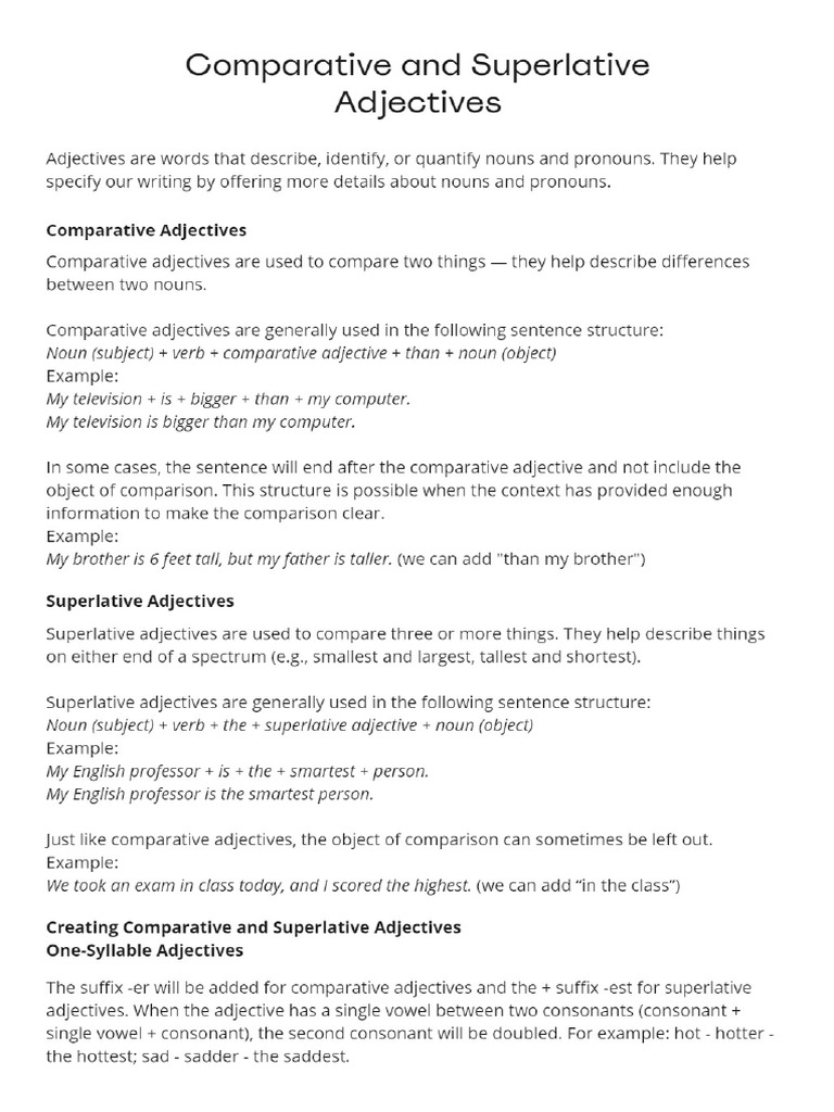 A2 - Comparative and Superlative Adjectives | PDF