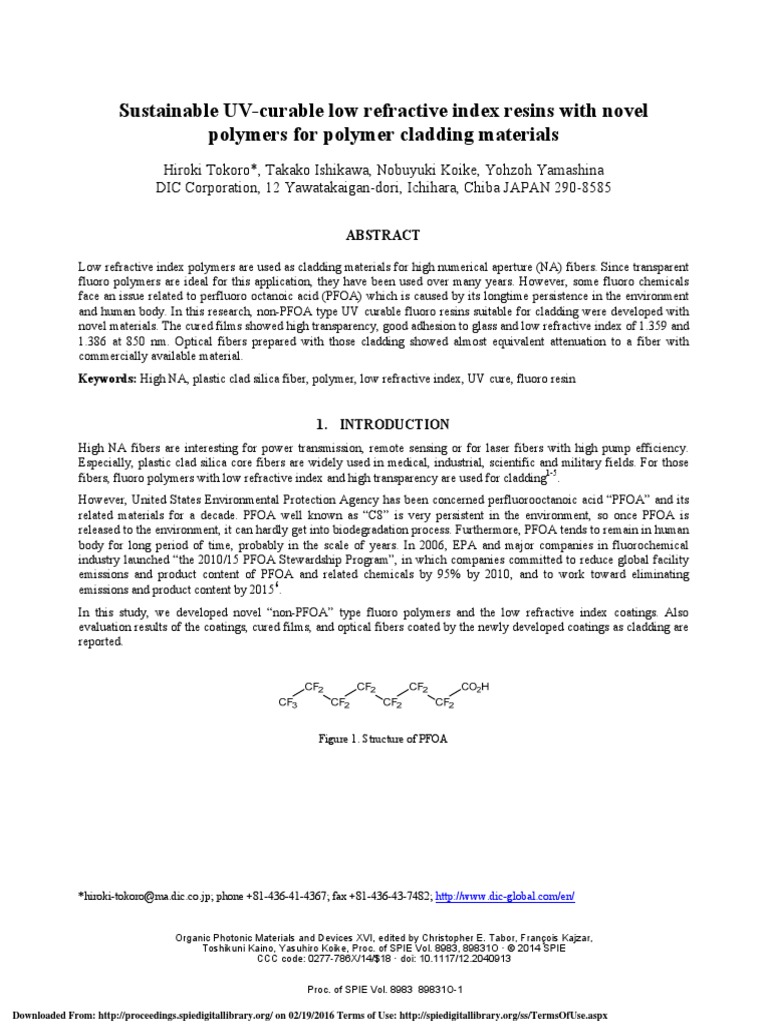 Sustainable UV-curable low refractive index resins with novel polymers ...
