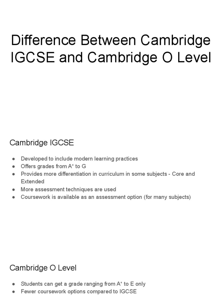Difference Between Cambridge IGCSE and Cambridge O Level | PDF