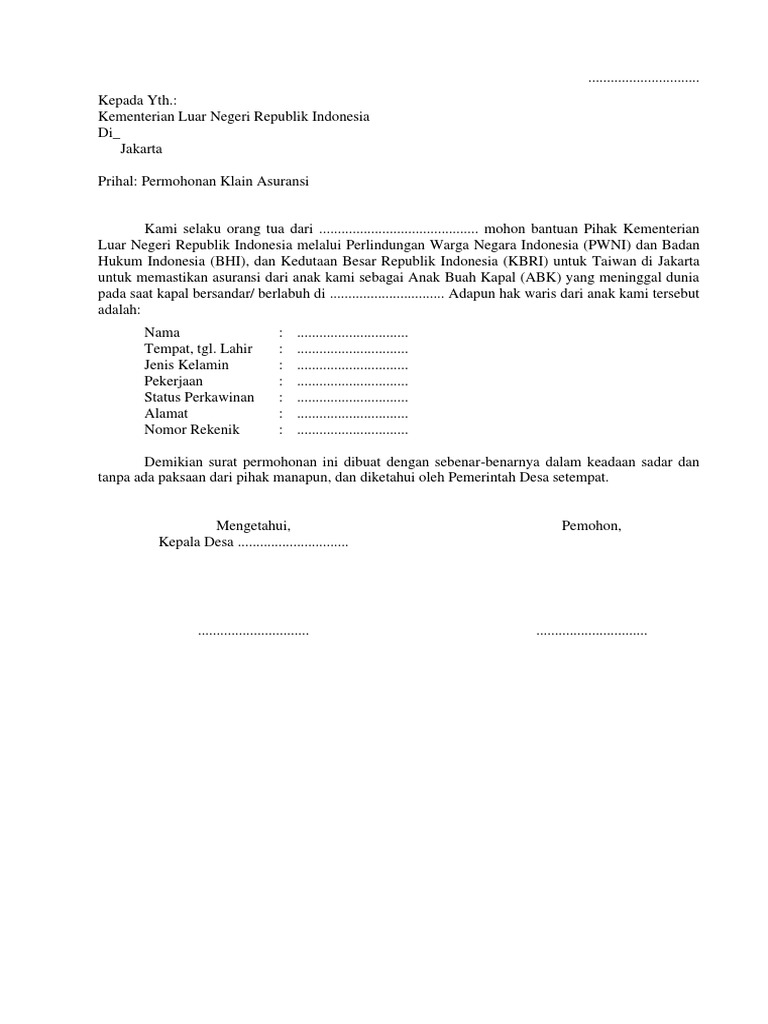 _Surat Permohonan Klaim Asuransi_2 | PDF