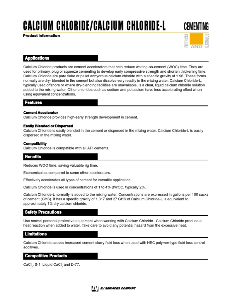 Calcium Chloride/Calcium Chloride-L: Cementing | PDF