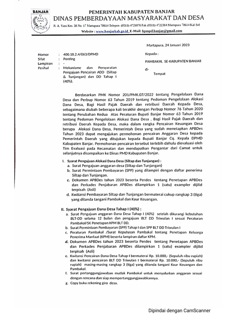 Syarat Pengajuan Siltap Dan DD THP I | PDF