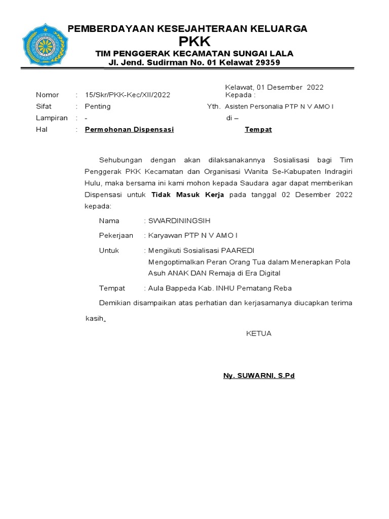 Dispensasi PKK 2022 | PDF