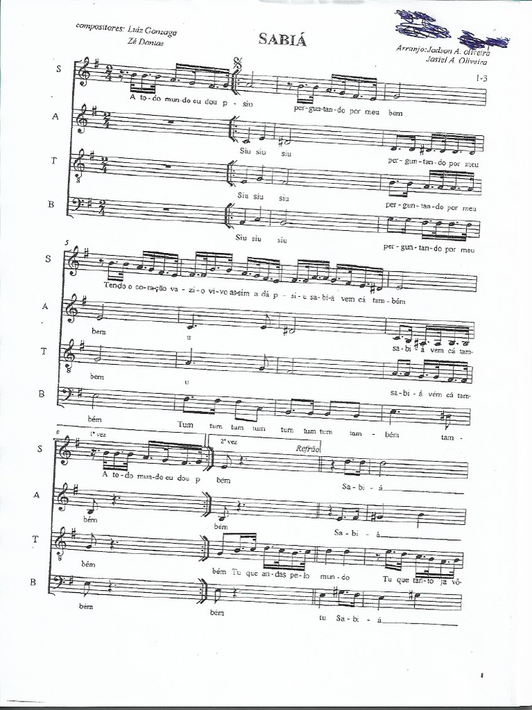 SABIÁ - PARTITURA | PDF