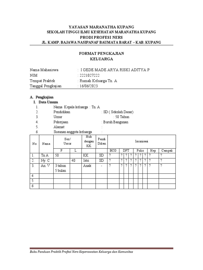 Format Pengkajian Keluarga - Stef | PDF