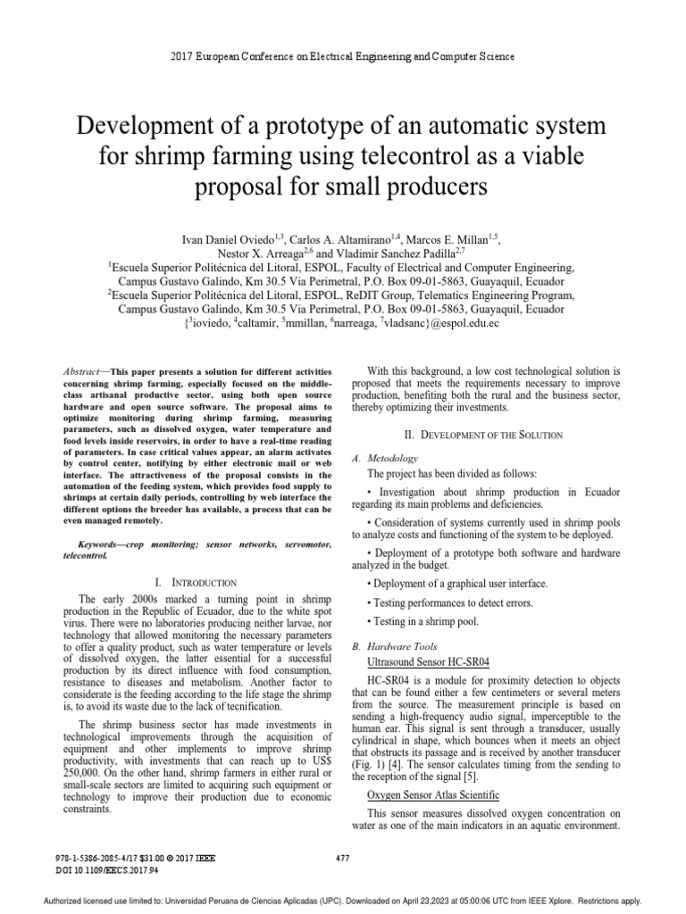 Development Of A Prototype Of An Automatic System For Shrimp Farming
