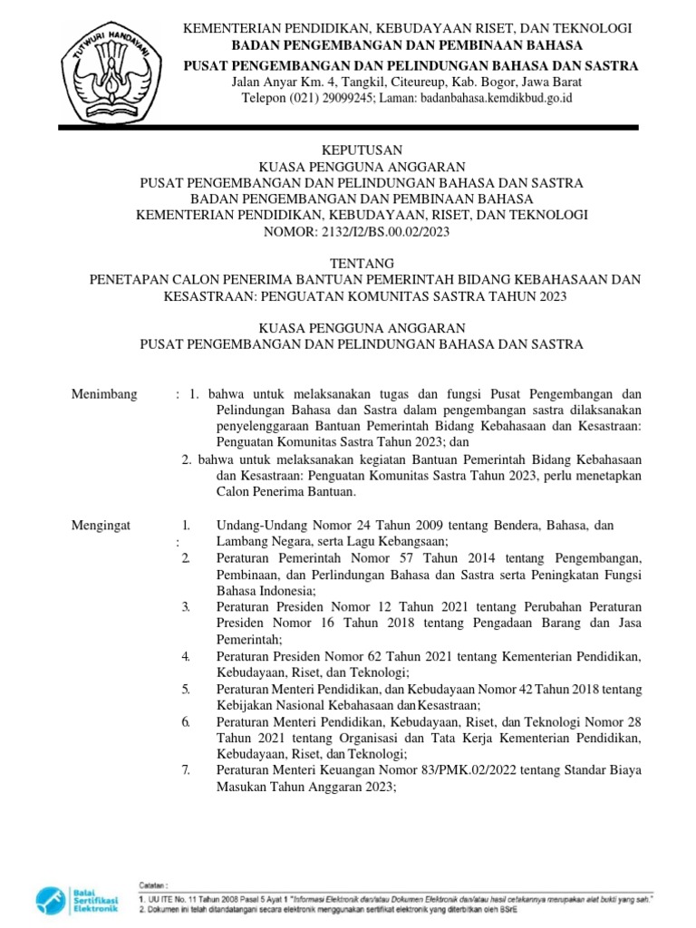 SK Penetapan Penerima Calon Penerima Bantuan | PDF SK Penetapan Penerima Calon Penerima Bantuan | PDF