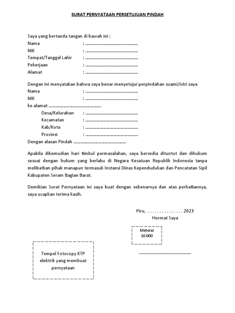 Surat Pernyataan Persetujuan Pindah | PDF