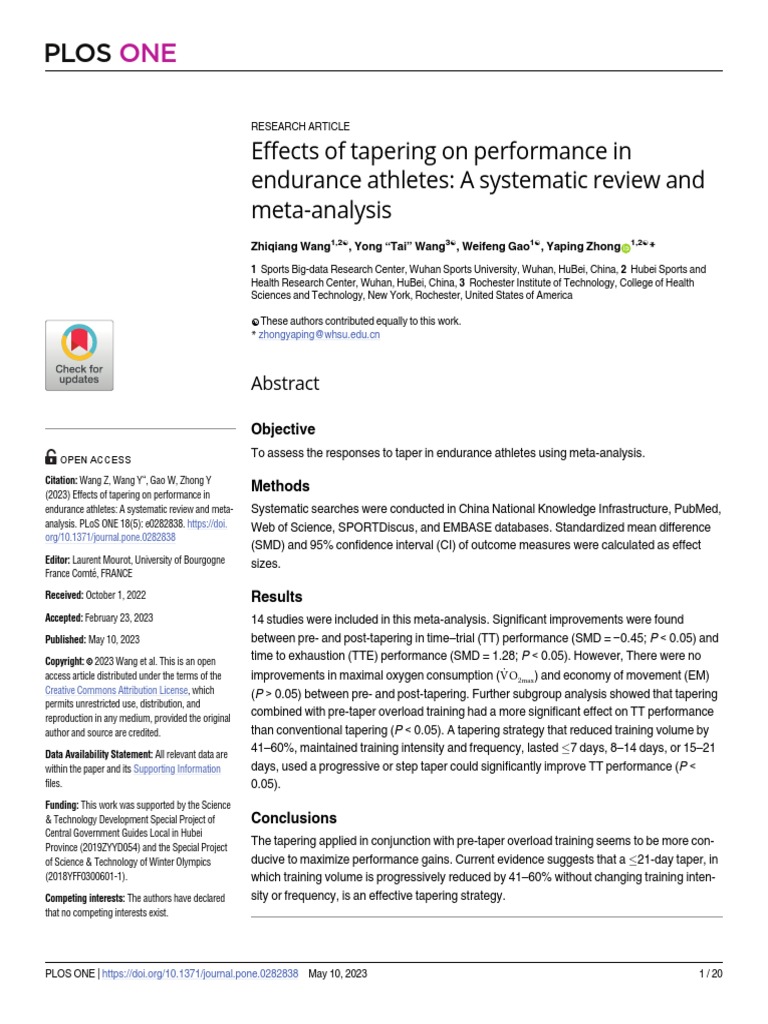 Effects of Tapering On Performance in Endurance at | PDF | Systematic ...