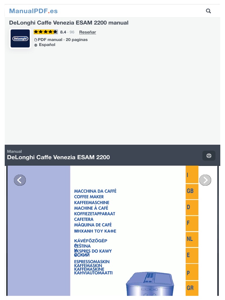 DeLonghi Caffe Venezia ESAM 2200 Manual | Descargar gratis PDF | Bebidas no alcohólicas | Bebida