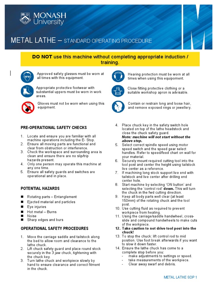 Metal Lathe SOP | Download Free PDF | Manufactured Goods | Tools