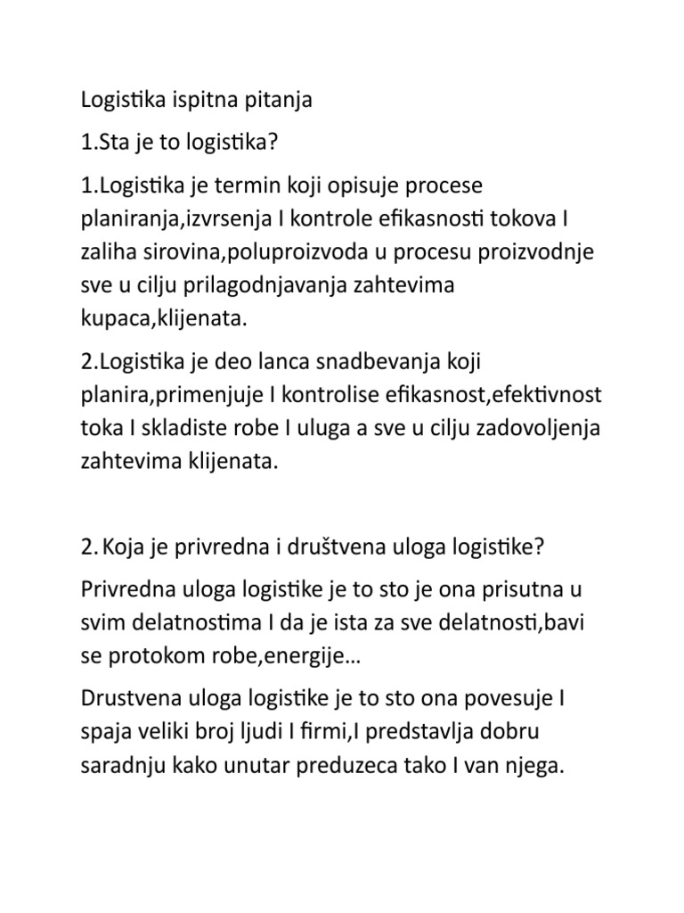 Logistika Ispitna Pitanja | PDF