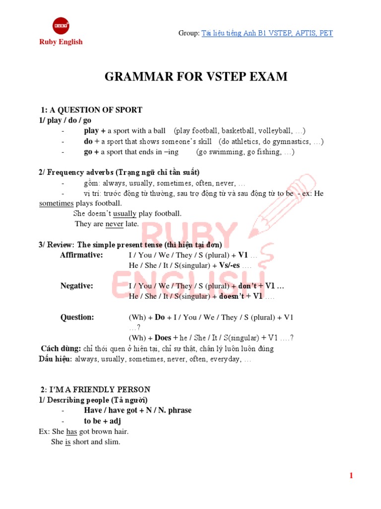 Grammar For VSTEP Exam (NG Pháp Ôn Thi VSTEP) | PDF