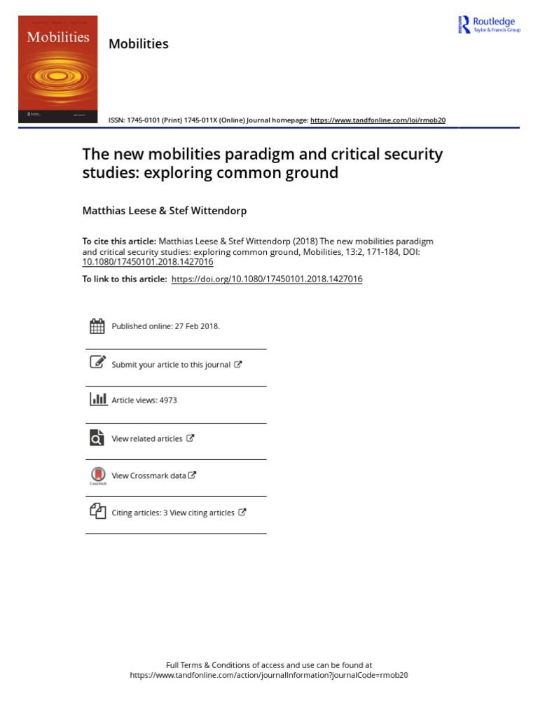 The New Mobilities Paradigm and Critical Security Studies Exploring ...