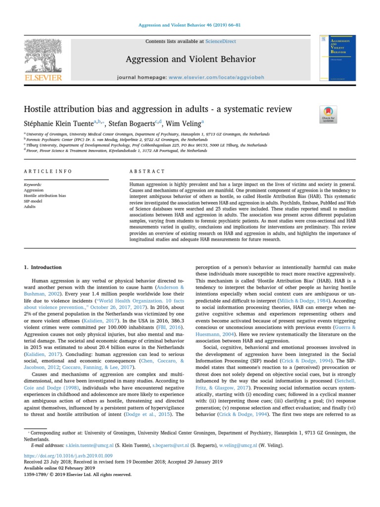 Hostile Attribution Bias in Adults | PDF | Aggression | Statistics