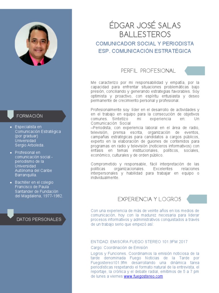 Hoja de Vida Edgar Salas Ultima | PDF | Radiodifusión | Periodismo