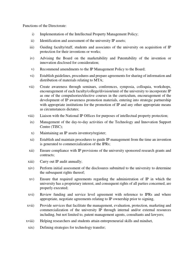 Functions | PDF | Intellectual Property | Technology Transfer