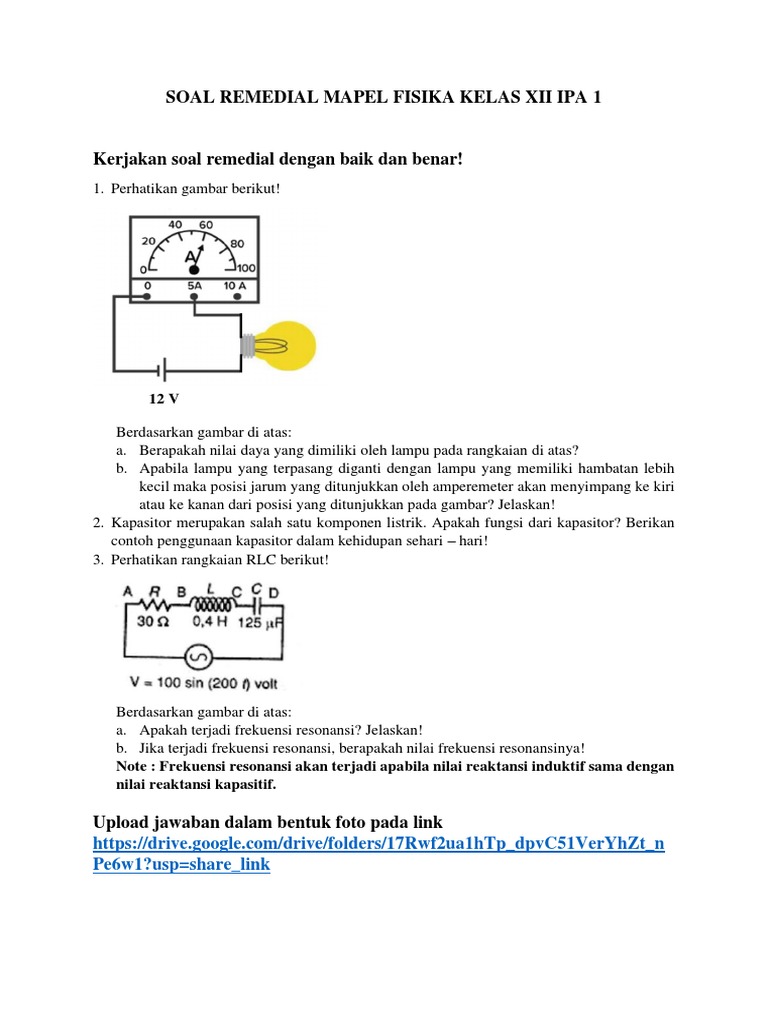 Soal Remedial Mapel Fisika Kelas Xii Ipa 1 | PDF