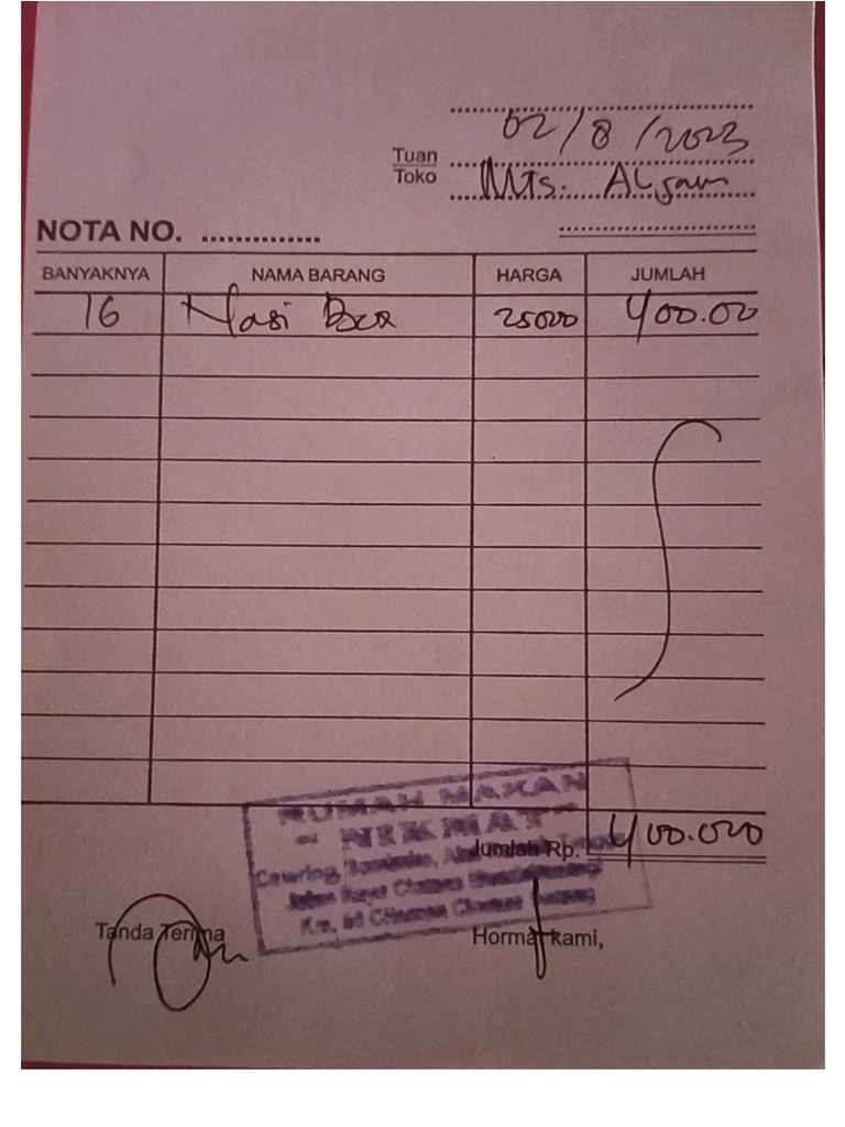 Nota Box Nasi 25000 | PDF