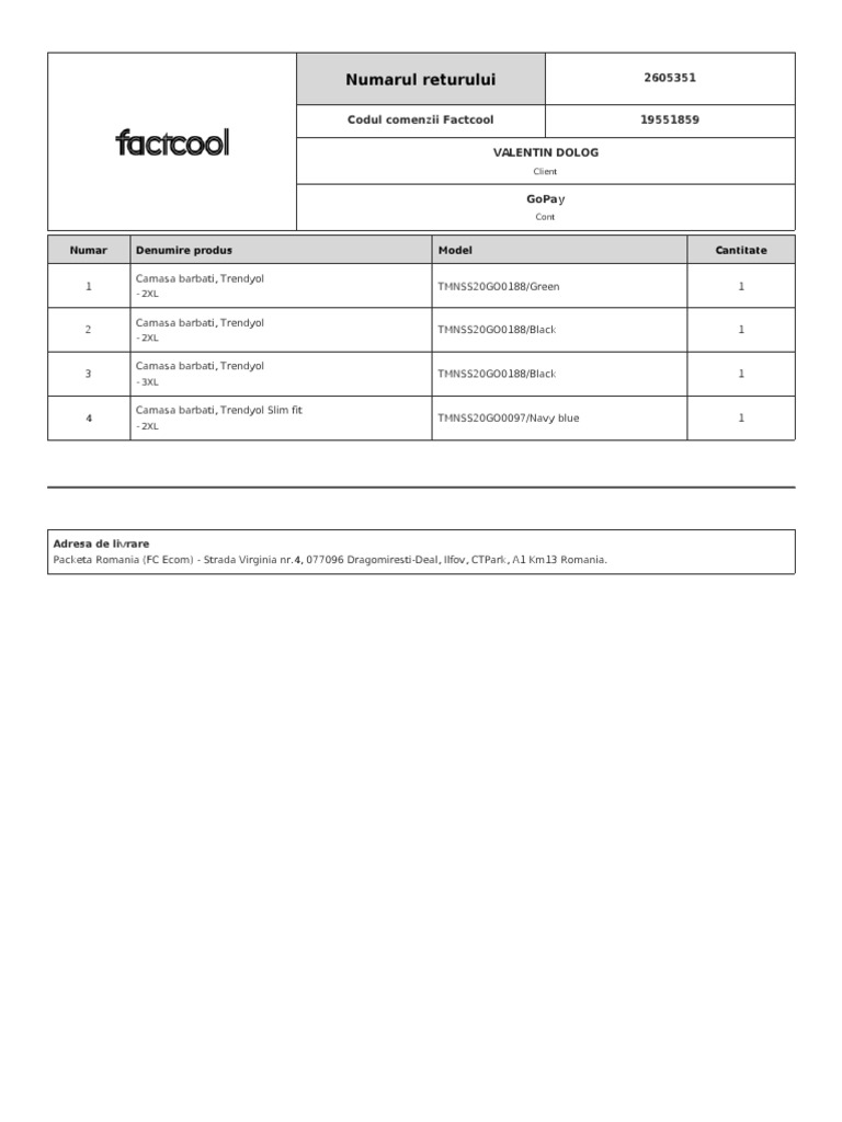 Return Form FACTCOOL | PDF