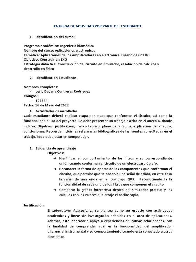 EKG: Proyecto de Lesly Contreras | PDF | Electrocardiografia ...