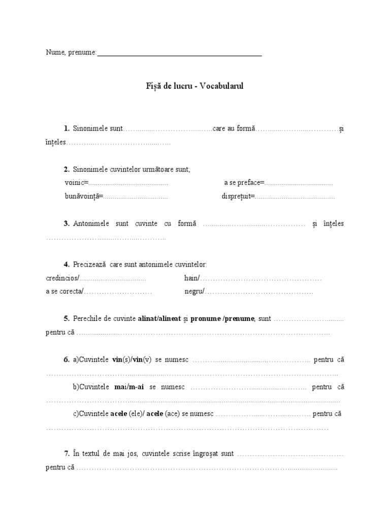 fisa_de_lucru_elemente_de_vocabular clasa_a_vi_a | PDF