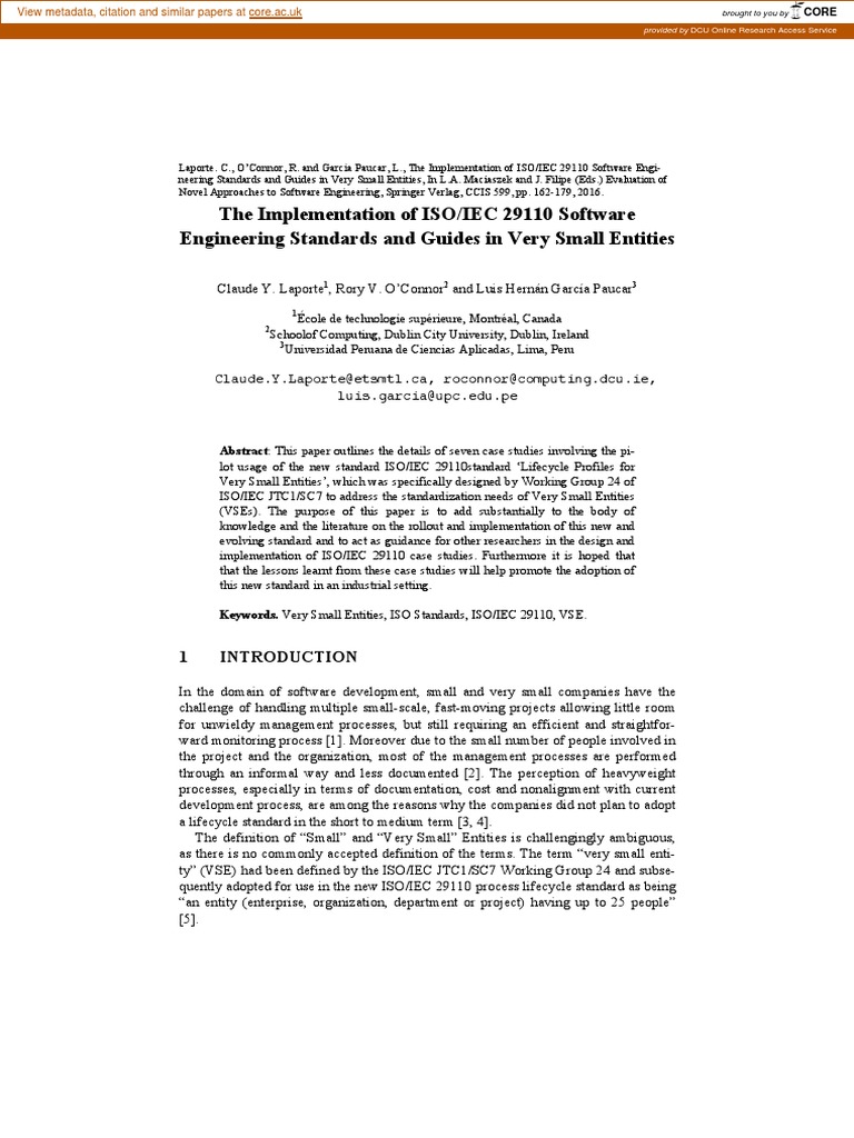 The Implementation of ISO/IEC 29110 Software Engineering Standards and ...