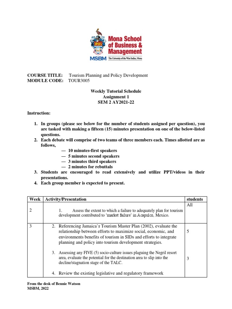 TOUR3005 Tutorial Schedules AY2021-22 | PDF