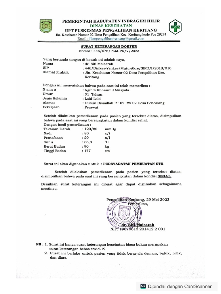 Surat Sehat Dokter Contoh | PDF