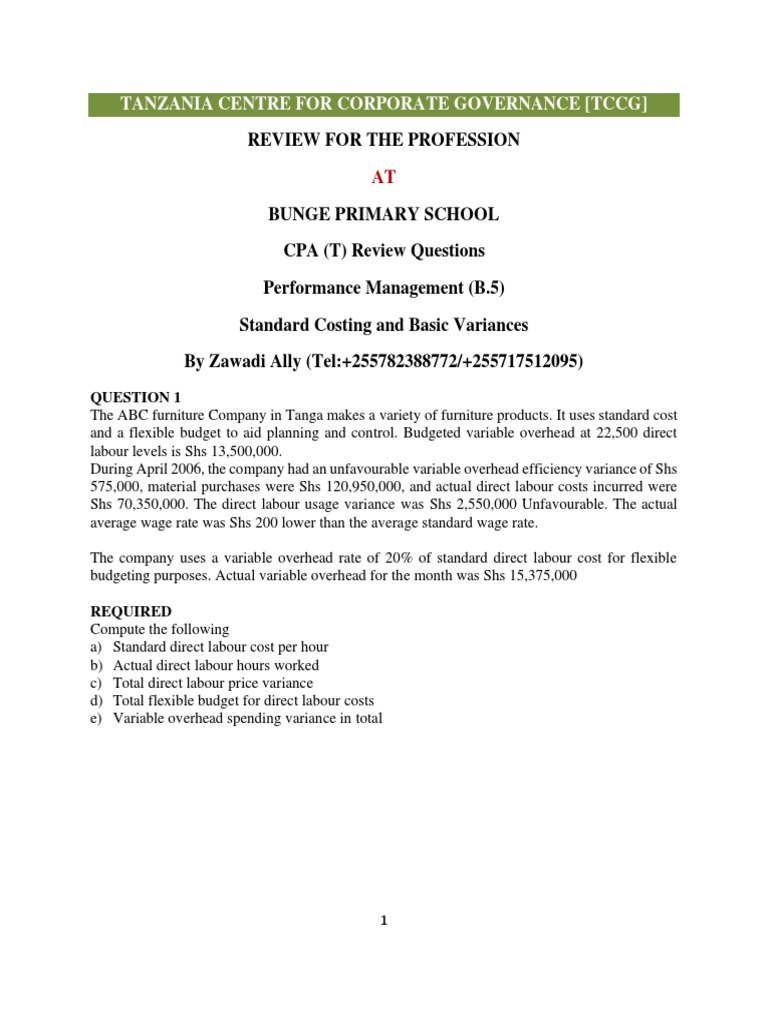 QUESTIONS VARIANCE ANALYSIS | PDF