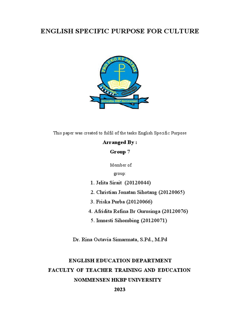 ENGLISH SPECIFIC PURPOSE FOR Culture | PDF