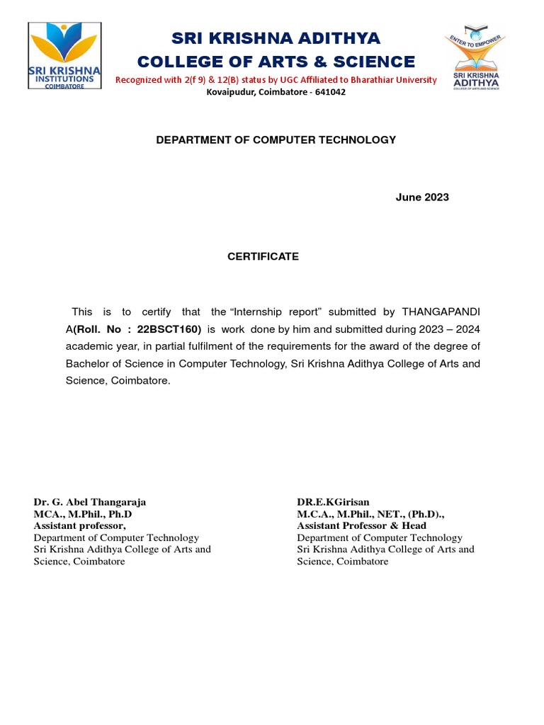 Sri Krishna Adithya College of Arts & Science: Department of Computer Technology | PDF